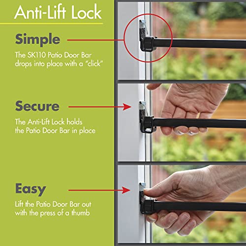 Ideal Security Sliding Patio Door Security Bar with Child-Proof Lock, Extendable, White (25.75-47.5 Inches)