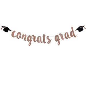 congrats grad banner rose gold glitter – rose gold graduation party decorations 2022,rose gold congratulations banner,girls graduation banner 2022 rose gold