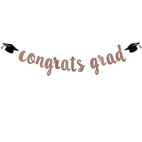 Congrats Grad Banner Rose Gold Glitter - Rose Gold Graduation Party Decorations 2022,Rose Gold Congratulations Banner,Girls Graduation Banner 2022 Rose Gold