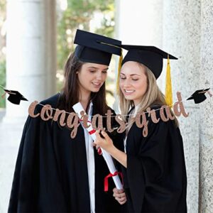 Congrats Grad Banner Rose Gold Glitter - Rose Gold Graduation Party Decorations 2022,Rose Gold Congratulations Banner,Girls Graduation Banner 2022 Rose Gold