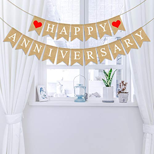 Jute Burlap Happy Anniversary Banner Party Bunting Garland Decoration Supply