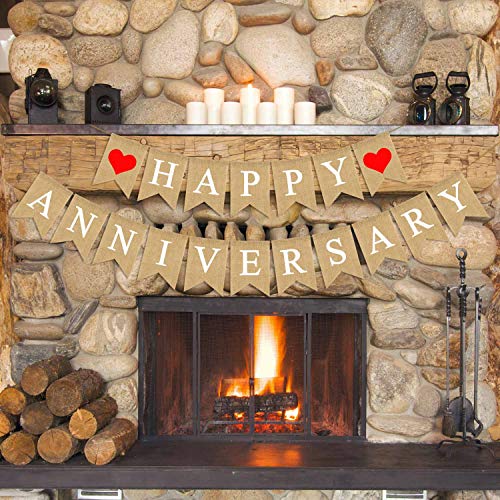 Jute Burlap Happy Anniversary Banner Party Bunting Garland Decoration Supply