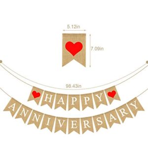 Jute Burlap Happy Anniversary Banner Party Bunting Garland Decoration Supply