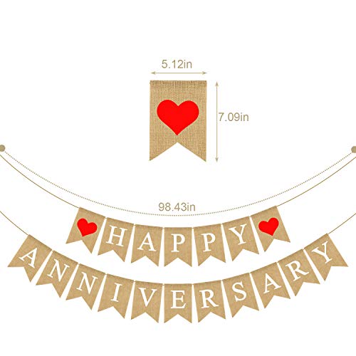 Jute Burlap Happy Anniversary Banner Party Bunting Garland Decoration Supply