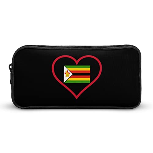 I Love Zimbabwe Red Heart Pencil Case Makeup Bag Big Capacity Pouch Organizer for Office College