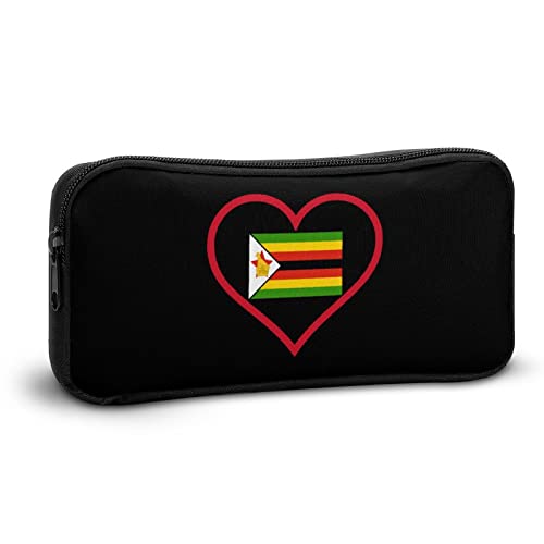 I Love Zimbabwe Red Heart Pencil Case Makeup Bag Big Capacity Pouch Organizer for Office College