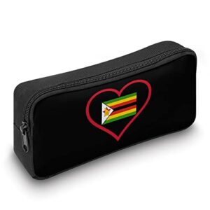 I Love Zimbabwe Red Heart Pencil Case Makeup Bag Big Capacity Pouch Organizer for Office College