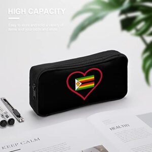 I Love Zimbabwe Red Heart Pencil Case Makeup Bag Big Capacity Pouch Organizer for Office College