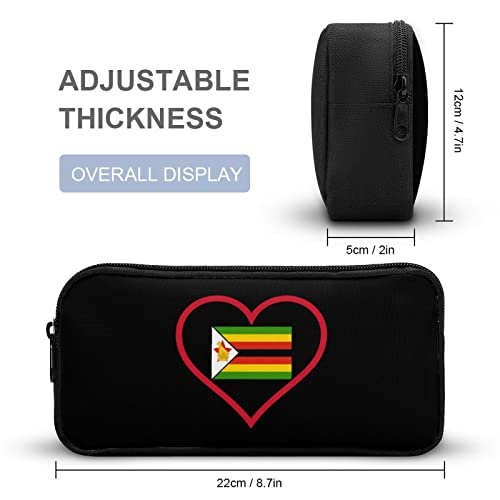 I Love Zimbabwe Red Heart Pencil Case Makeup Bag Big Capacity Pouch Organizer for Office College