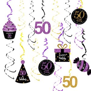 qian’s party 50th birthday decorations for women purple gold black purple gold foil hanging swirls 50th birthday party decor – women purple 50th birthday party decorations