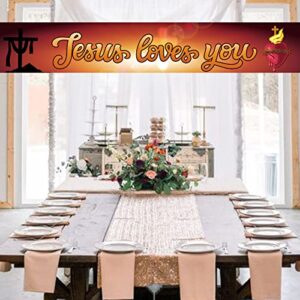 MEFENG Jesus Love You Banner,Yard Sign Nativity Baptism Backdrop,Christmas Holiday Party Supplies,Merry Christmas Party Decorations-9.8 x 1.6 Feet