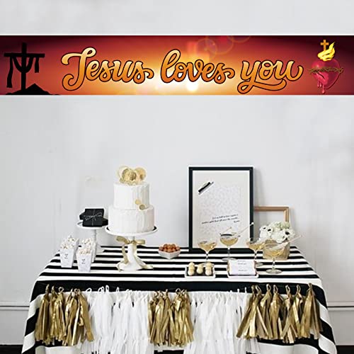 MEFENG Jesus Love You Banner,Yard Sign Nativity Baptism Backdrop,Christmas Holiday Party Supplies,Merry Christmas Party Decorations-9.8 x 1.6 Feet