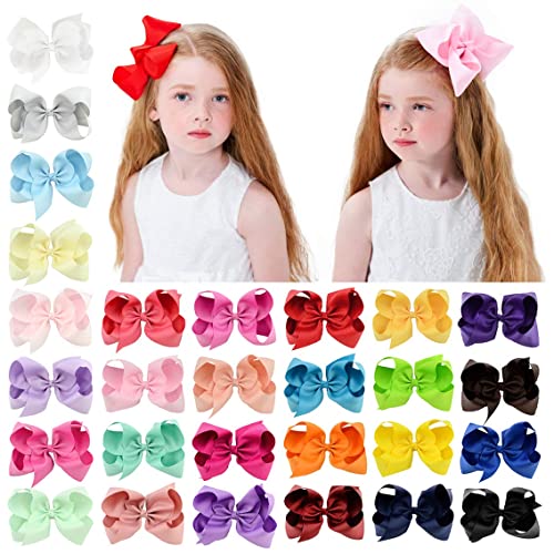 Choicbaby 28pcs 6 Inches Grosgrain Ribbon Hair Bows Large Hair Bows Alligator Clips Hair Accessories for Baby Girls Toddlers Teens