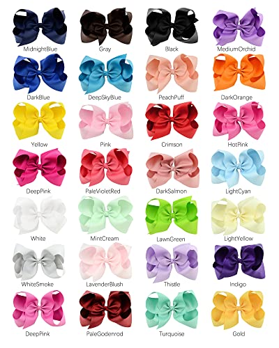 Choicbaby 28pcs 6 Inches Grosgrain Ribbon Hair Bows Large Hair Bows Alligator Clips Hair Accessories for Baby Girls Toddlers Teens