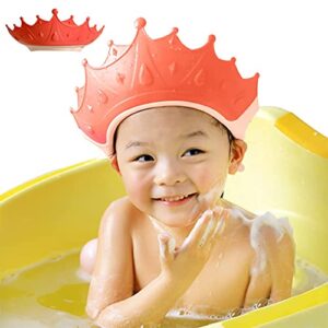 FUSACONY Baby Shower Cap Shield, Shower Cap for Kids, Visor Hat for Eye and Ear Protection for 0-9 Years Old Children, Cute Crown Shape Makes the Baby Bath More Fun (Pink)