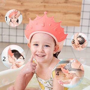 FUSACONY Baby Shower Cap Shield, Shower Cap for Kids, Visor Hat for Eye and Ear Protection for 0-9 Years Old Children, Cute Crown Shape Makes the Baby Bath More Fun (Pink)