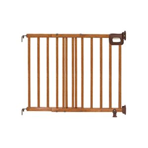 summer infant deluxe stairway simple to secure wood gate, 32” tall fits openings up to 30” to 48” wide baby and pet gate for hallways, doorways and stairways, oak