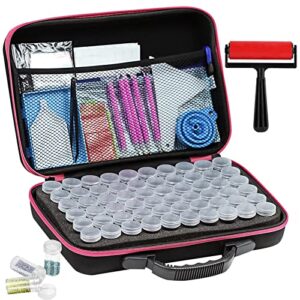 awersy 60 slots diamond storage box with tools,diamond painting storage containers,portable bead storage container,diamond painting accessories kit.（pink）