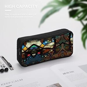 Psychedelic Oriental Ethnic Motif Eyes Pencil Case Makeup Bag Big Capacity Pouch Organizer for Office College