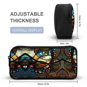 Psychedelic Oriental Ethnic Motif Eyes Pencil Case Makeup Bag Big Capacity Pouch Organizer for Office College