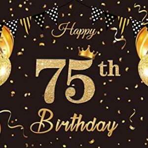 75th Birthday Banner, 75th Birthday Decorations Black Gold, 75th Birthday Backdrop Banner Photography Background 75th Banners for Men 75th Birthday Sign Poster Photo Booth Props Party Decoration