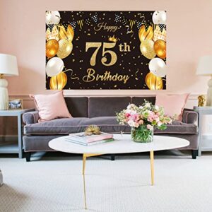 75th Birthday Banner, 75th Birthday Decorations Black Gold, 75th Birthday Backdrop Banner Photography Background 75th Banners for Men 75th Birthday Sign Poster Photo Booth Props Party Decoration