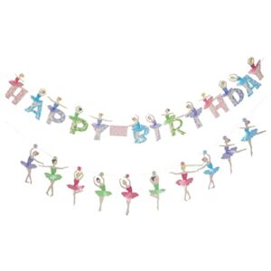 abaodam 2 sets happy birthday banner ballerina dance banner ballet girls garland bunting banner for kids girls birthday baby shower bridal shower party decorations