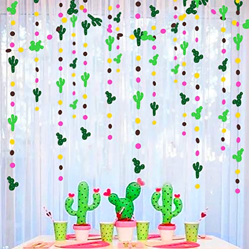 40Ft Cactus Party Decorations Yellow Brown Hot Pink Polka Dot Garlands Green Cactus Streamer for Summer Succulent Cactus Llama Birthday Tropical Mexican Fiesta Cinco De Mayo Mariachi Party Decorations