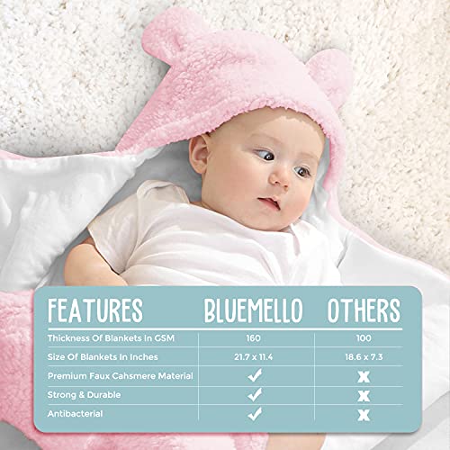 BlueMello Baby Swaddle Blanket | Ultra-Soft Plush Essential for Infants 0-6 Months | Receiving Swaddling Wrap Pink | Ideal for Baby Boy Accessories and Newborn Registry | Perfect Baby Girl Shower Gift