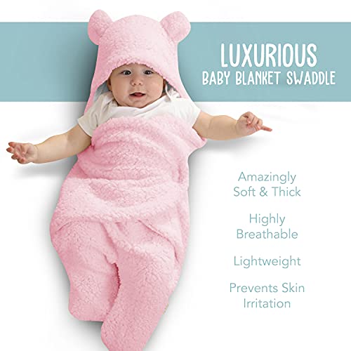 BlueMello Baby Swaddle Blanket | Ultra-Soft Plush Essential for Infants 0-6 Months | Receiving Swaddling Wrap Pink | Ideal for Baby Boy Accessories and Newborn Registry | Perfect Baby Girl Shower Gift