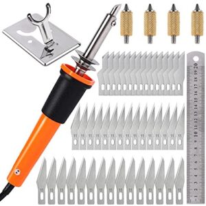 67pcs electric hot knife cutter tool set, hot knife multipurpose stencil cutter with metal stand, 60 pieces blades,110v