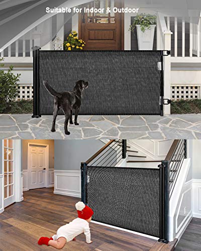 Retractable Baby Gate Dog Gate - Wiscky Extra Wide Safety Gates 33" Tall, Extends to 59" Wide, Easy to Roll and Latch Dogs Gate for Doorways, Stairs, Hallways, Deck, Banisters Indoor/Outdoor (Black)