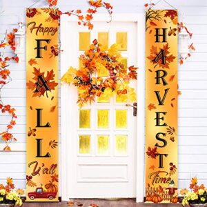 welcome fall harvest decoration porch sign banner happy fall y’all autumn door sign pumpkin maple leaf for fall party thanksgiving decoration garden yard (orange happy fall y’all)