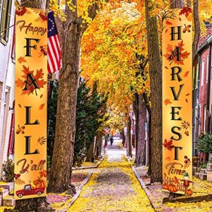 Welcome Fall Harvest Decoration Porch Sign Banner Happy Fall Y'all Autumn Door Sign Pumpkin Maple Leaf for Fall Party Thanksgiving Decoration Garden Yard (Orange Happy Fall Y'all)