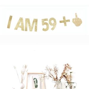 Morndew Gold Gliter I AM 59+1 Paper Banner for 60th Birthday Party Sign Backdrops Funny/Gag 60 Bday Party Wedding Anniversary Celebration Party Retirement Party Decorations