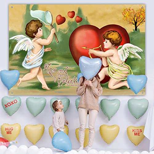 Large Cupid Themed Valentine's Day Banner, Valentine's Day Photography Backdrop, Valentines Day Sign Prop, V-Day Party Background Decoration Supplies