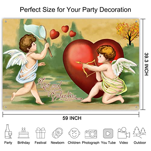 Large Cupid Themed Valentine's Day Banner, Valentine's Day Photography Backdrop, Valentines Day Sign Prop, V-Day Party Background Decoration Supplies