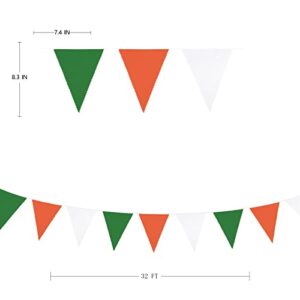 32Ft Orange Green White Graduation Party Decorations 2023 Halloween Pennant Banner Fabric Triangle Flag Bunting Garland for Thanksgiving Wedding Dinosaur Birthday Outdoor Garden Hanging Decoration