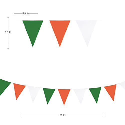 32Ft Orange Green White Graduation Party Decorations 2023 Halloween Pennant Banner Fabric Triangle Flag Bunting Garland for Thanksgiving Wedding Dinosaur Birthday Outdoor Garden Hanging Decoration