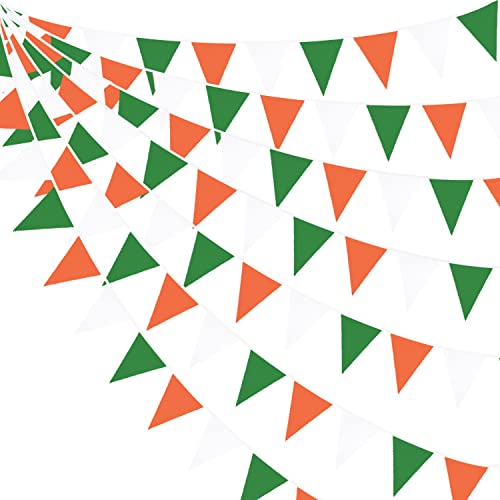 32Ft Orange Green White Graduation Party Decorations 2023 Halloween Pennant Banner Fabric Triangle Flag Bunting Garland for Thanksgiving Wedding Dinosaur Birthday Outdoor Garden Hanging Decoration