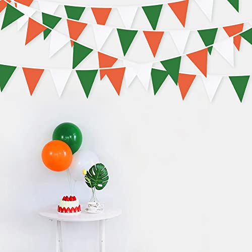 32Ft Orange Green White Graduation Party Decorations 2023 Halloween Pennant Banner Fabric Triangle Flag Bunting Garland for Thanksgiving Wedding Dinosaur Birthday Outdoor Garden Hanging Decoration