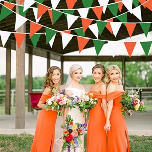 32Ft Orange Green White Graduation Party Decorations 2023 Halloween Pennant Banner Fabric Triangle Flag Bunting Garland for Thanksgiving Wedding Dinosaur Birthday Outdoor Garden Hanging Decoration