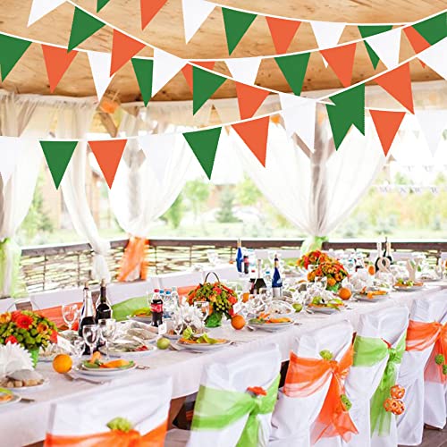 32Ft Orange Green White Graduation Party Decorations 2023 Halloween Pennant Banner Fabric Triangle Flag Bunting Garland for Thanksgiving Wedding Dinosaur Birthday Outdoor Garden Hanging Decoration