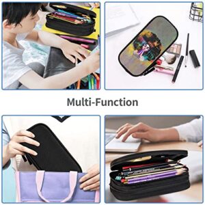 yngviud African American Black Girl Pencil Bag Pencil Case Large Capacity Portable Pencil Pouch Geometric Pen Bag Zipper Stationery Bag Pouch Holder Box