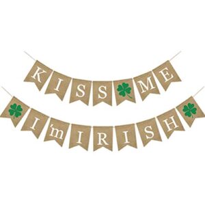 best party decor amosfun st patricks day decorations for the home kiss me i’m irish shamrock burlap banner four- leaf clover bunting garland st. patrick day decorations (c type)