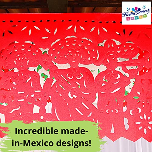 Mexican Independence Day Party Banners Tri-color (Red, green and white), Papel Picado for Fiestas Patrias 83 feet total, Pre assembled on string for easy hanging