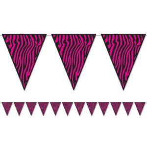 beistle zebra print pennant banner, 10-inch by 12-feet