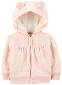 simple joys by carter’s baby girls’ hooded sweater jacket with sherpa lining, pink, 18 months