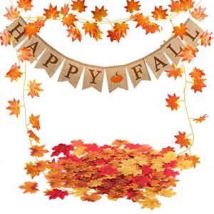 famoby happy fall pumpkin burlap banner and maple leaf garland confetti for harvest time autumn theme party thanksgiving decorations