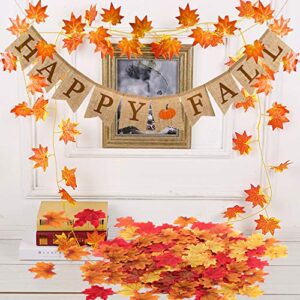 Famoby Happy Fall Pumpkin Burlap Banner and Maple Leaf Garland Confetti for Harvest Time Autumn Theme Party Thanksgiving Decorations